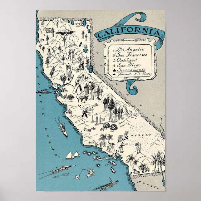 Vintage California Map Poster | Zazzle