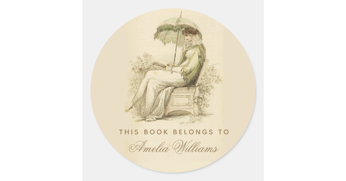 Vintage Calligraphy Bookplate Regency Girl Reading | Zazzle