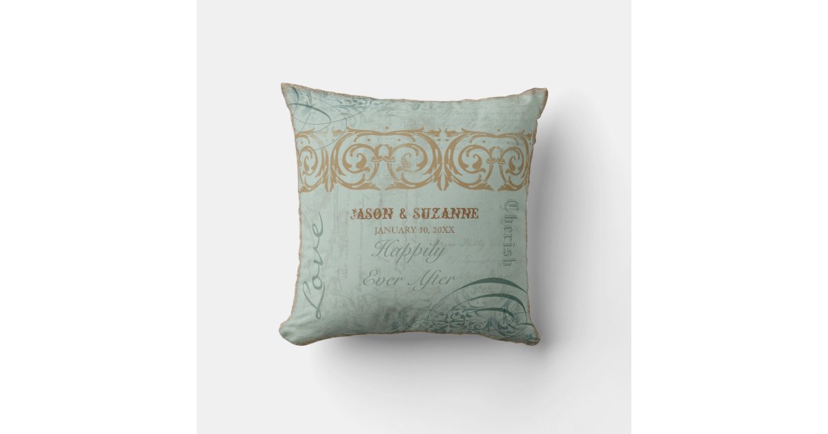 Vintage Calligraphy Flourish Swirl Etched Collage Throw Pillow | Zazzle