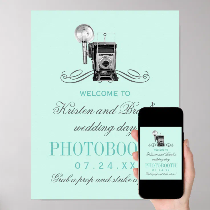 Vintage Camera Aqua Wedding Photobooth Sign | Zazzle