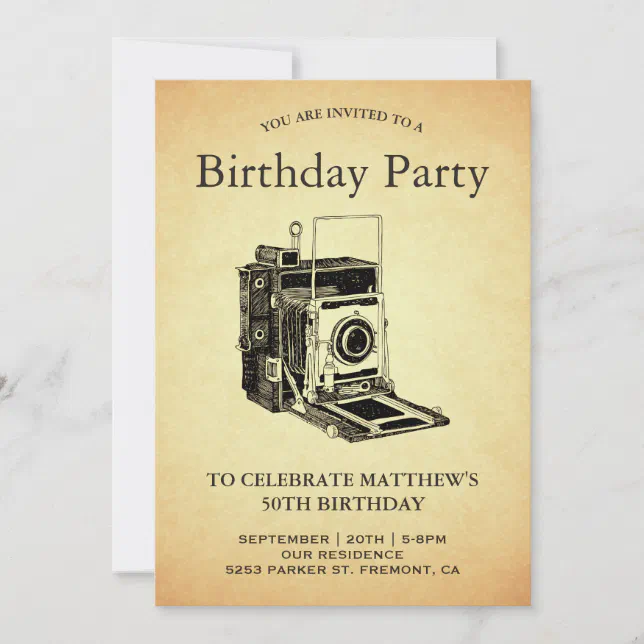 Vintage Camera Birthday Party Invitation | Zazzle