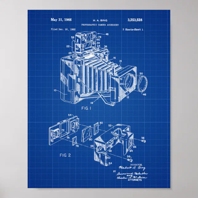 Vintage Camera Patent Poster Blueprint Background | Zazzle
