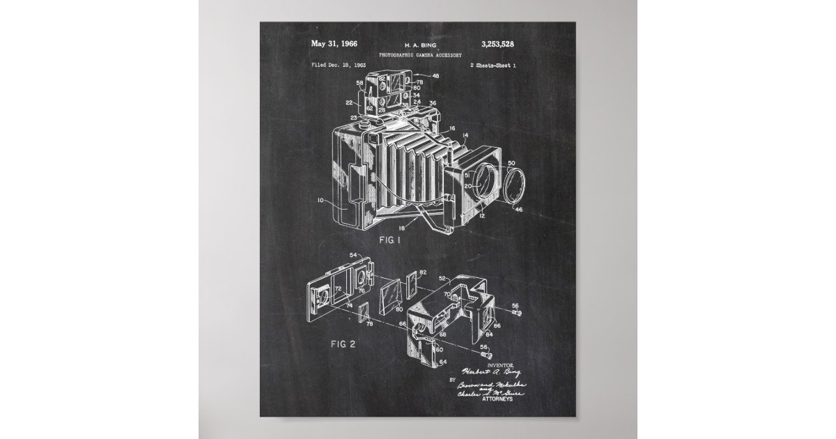 Vintage Camera Patent Poster Chalkboard Background | Zazzle