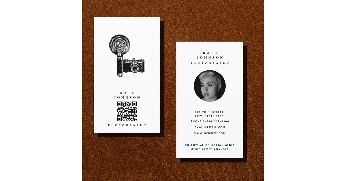Vintage Camera Photography Social Media QR Code Business Card | Zazzle