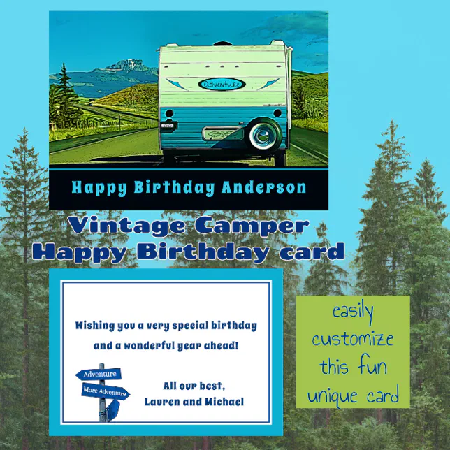 Vintage Camper Road Trip Happy Birthday Card | Zazzle