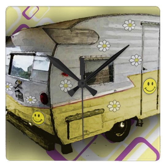 Vintage Camper Trailer Clock in Yellow | Zazzle.com