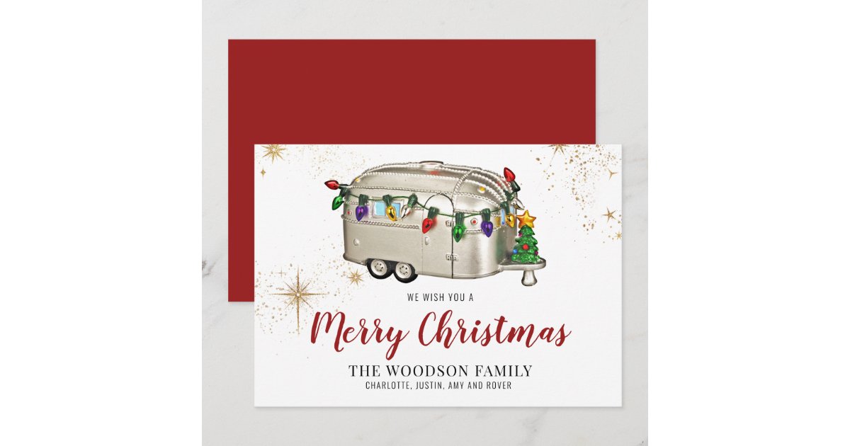 Vintage Camper Trailer Red | Christmas Card | Zazzle