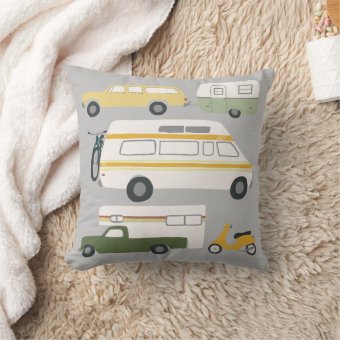 Vintage Camper Trailer RV Motorhome Vanlife Grey Throw Pillow | Zazzle