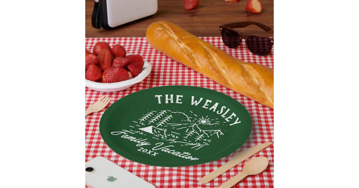 Vintage Camping Family Vacation Trip Paper Plates | Zazzle