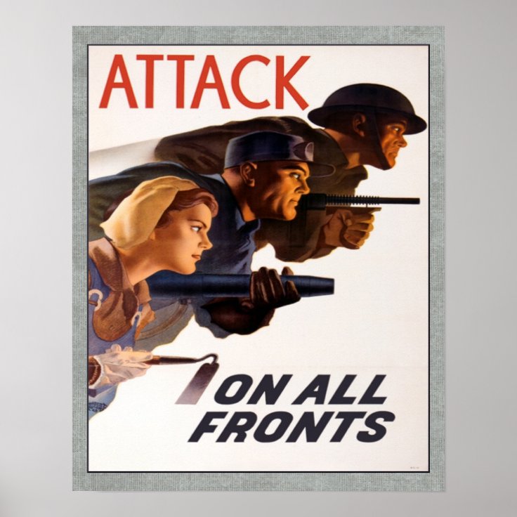 Vintage Canadian WW2 Attack On All Fronts Poster | Zazzle
