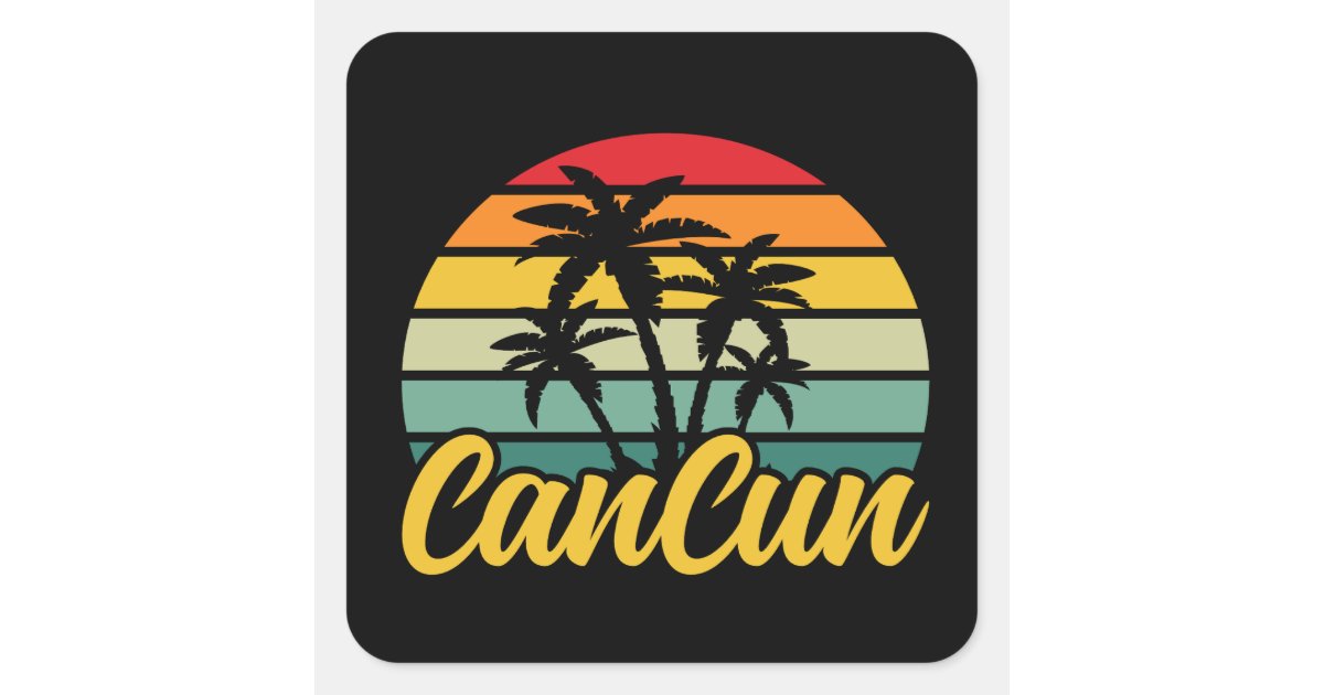 Vintage Cancun Mexico Sunset Travel Vacation Square Sticker | Zazzle