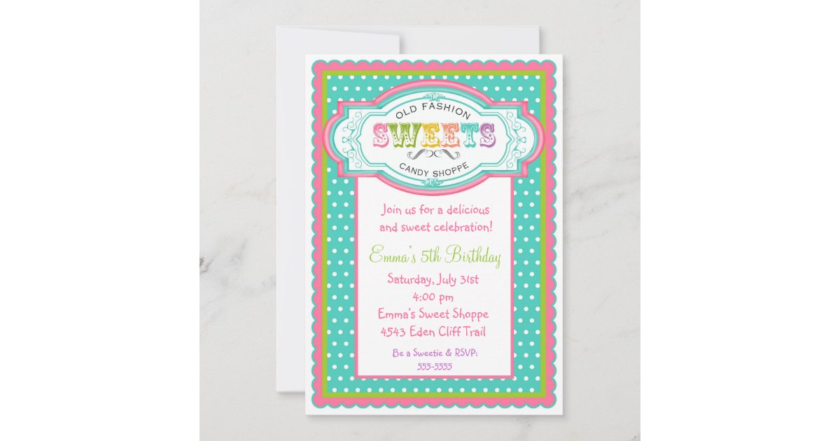 Vintage Candy Parlor Birthday Invitations | Zazzle