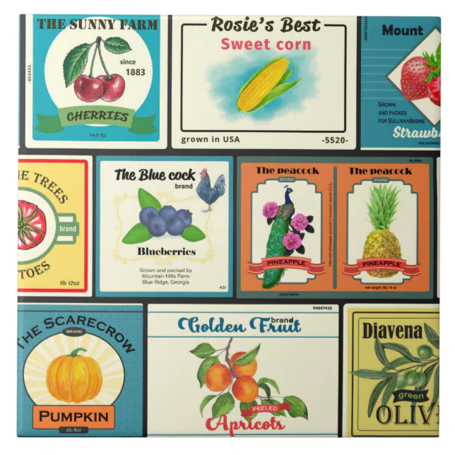Vintage canned goods-Fruit labels Ceramic Tile | Zazzle