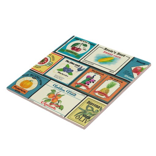 Vintage canned goods-Fruit labels Ceramic Tile | Zazzle