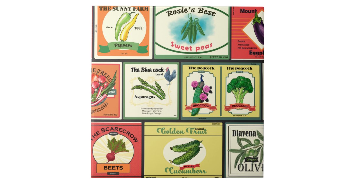 Vintage canned goods-Vegetables labels Ceramic Tile | Zazzle