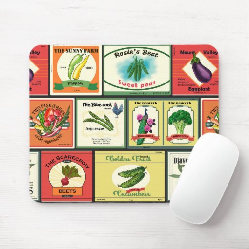 Vintage canned goods-Vegetables labels Mouse Pad | Zazzle