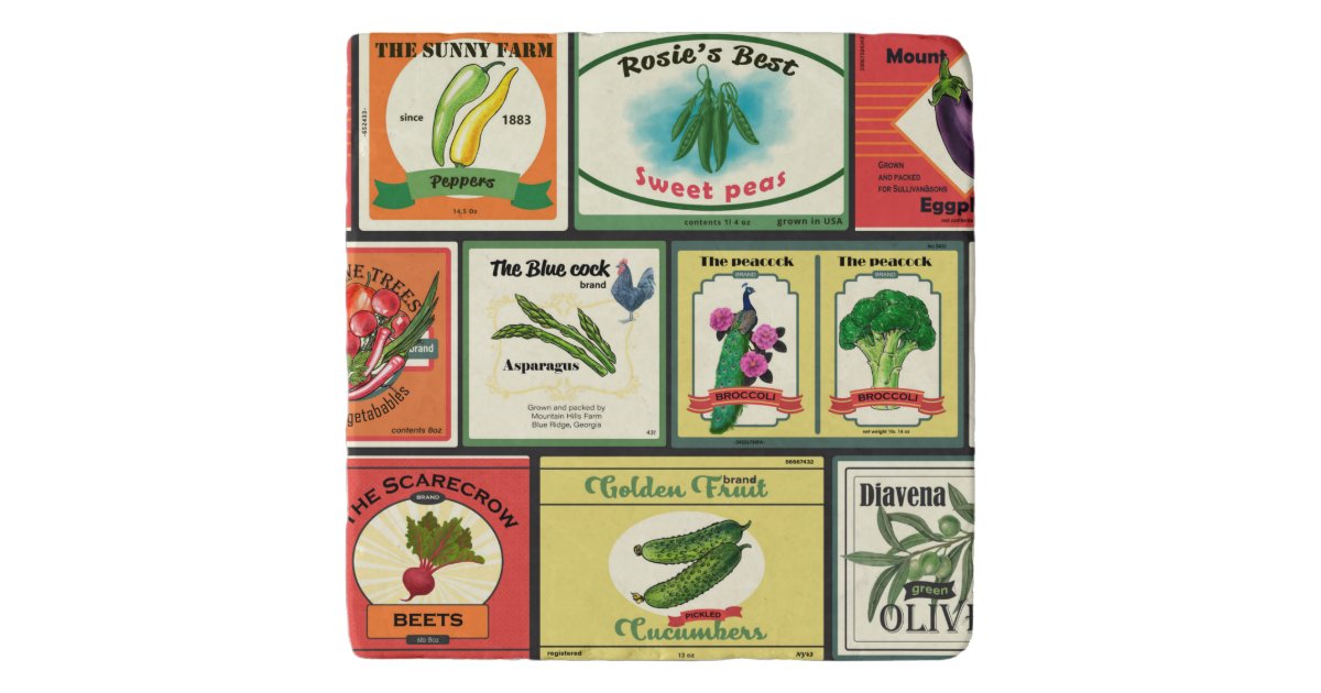Vintage canned goods-Vegetables labels Trivet | Zazzle