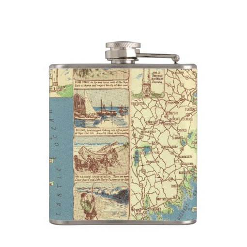Vintage Cape Cod Map (1940) Flask | Zazzle