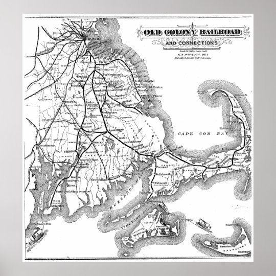 Vintage Cape Cod Old Colony Railroad Map (1875) Poster | Zazzle.com
