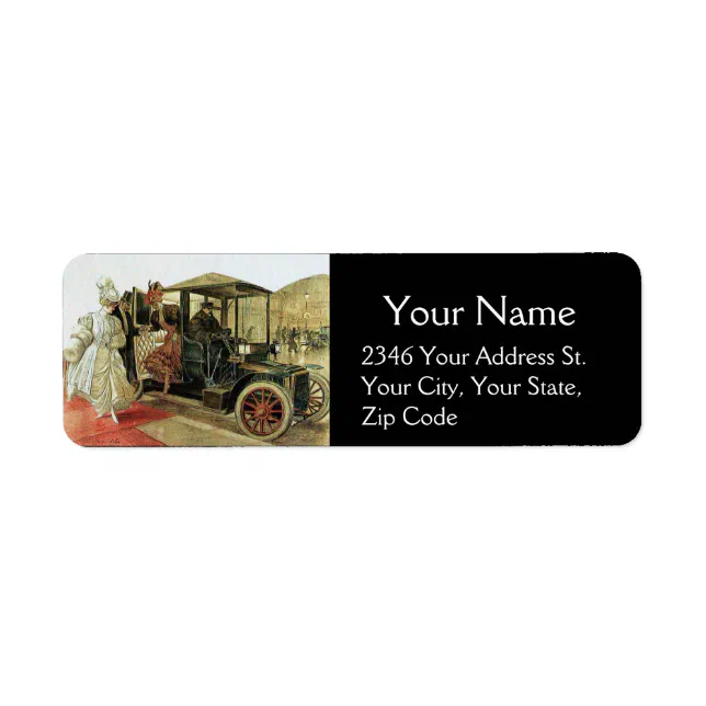VINTAGE CAR AND ELEGANT LADIES CLASSIC AUTO Black Label | Zazzle