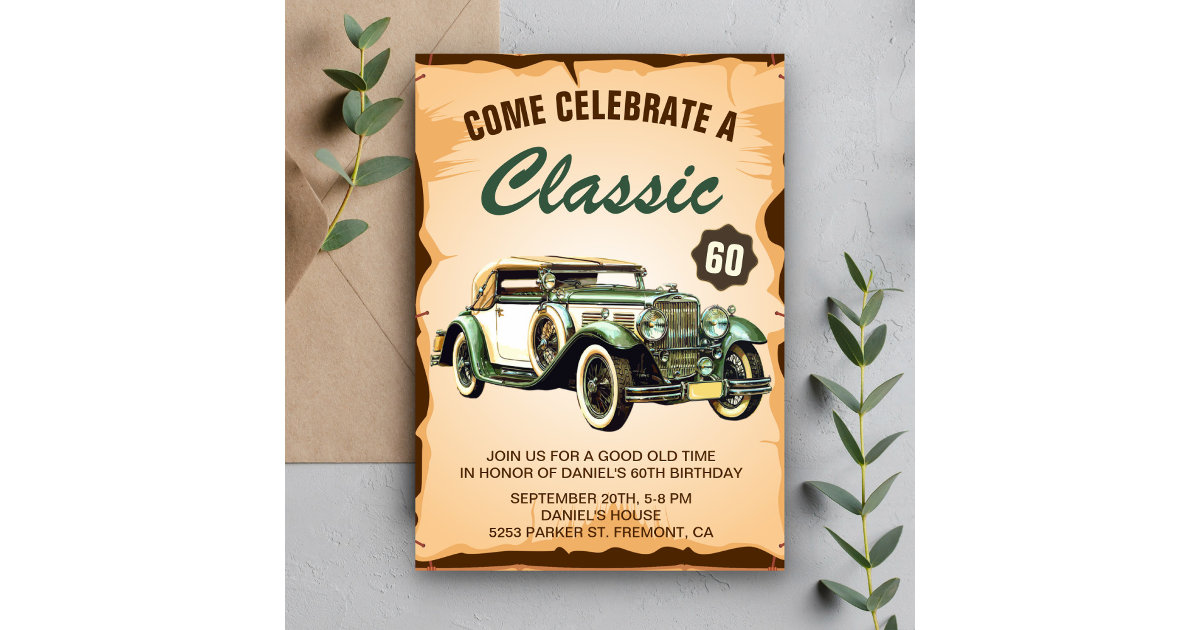 Vintage Car Classic Birthday Party Invitation | Zazzle