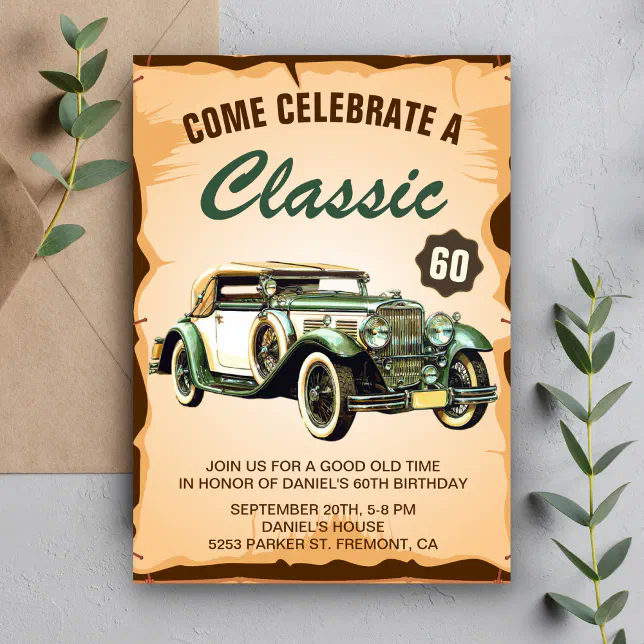 Vintage Car Classic Birthday Party Invitation | Zazzle