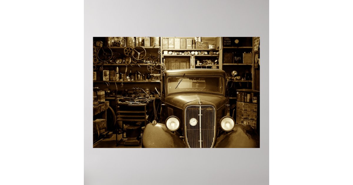 Vintage Car Garage and Repair Shop Poster | Zazzle