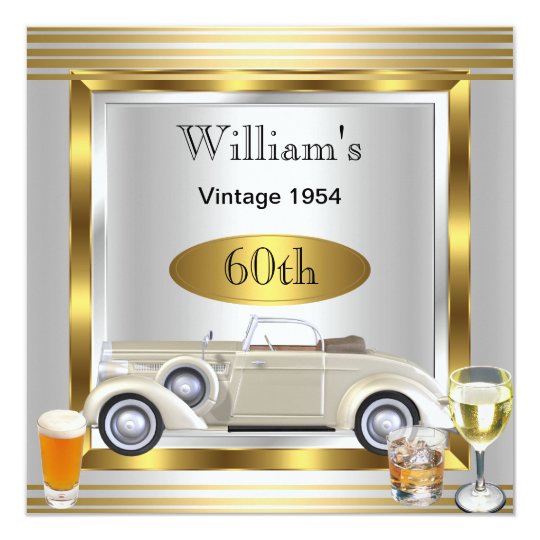 Vintage Car Mens 60th Birthday Party Gold Silver Invitation | Zazzle.com