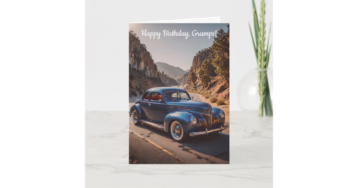 Vintage Car on Mountain Road Birthday Card | Zazzle