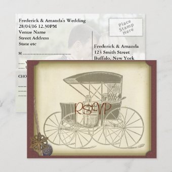 Vintage Car Wedding Invite RSVP with Photo | Zazzle