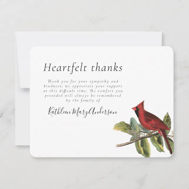 Vintage Cardinal Funeral Thank You Card | Zazzle