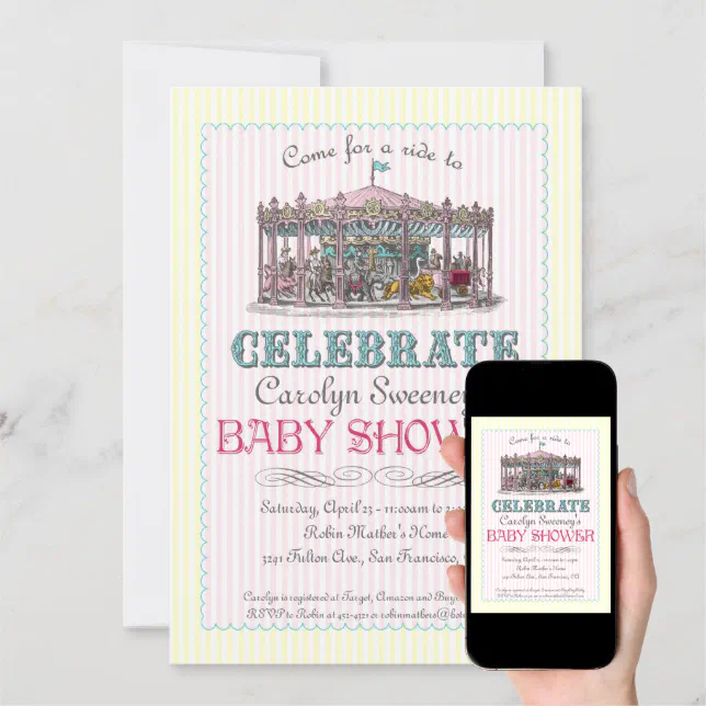 Vintage Carousel Baby Shower Invitation | Zazzle