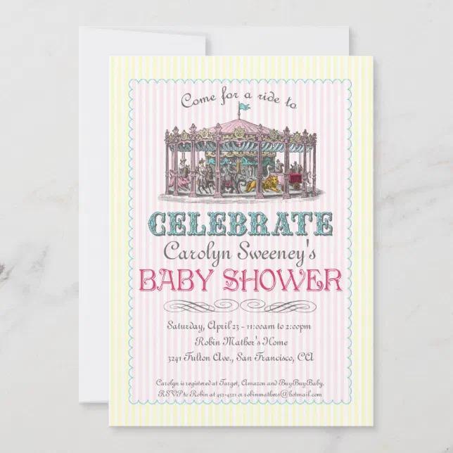 Vintage Carousel Baby Shower Invitation | Zazzle