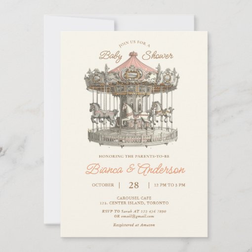 Vintage Carousel Baby Shower Invite 2 | Zazzle
