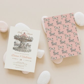 Vintage Carousel Baby Shower Invite 2 | Zazzle