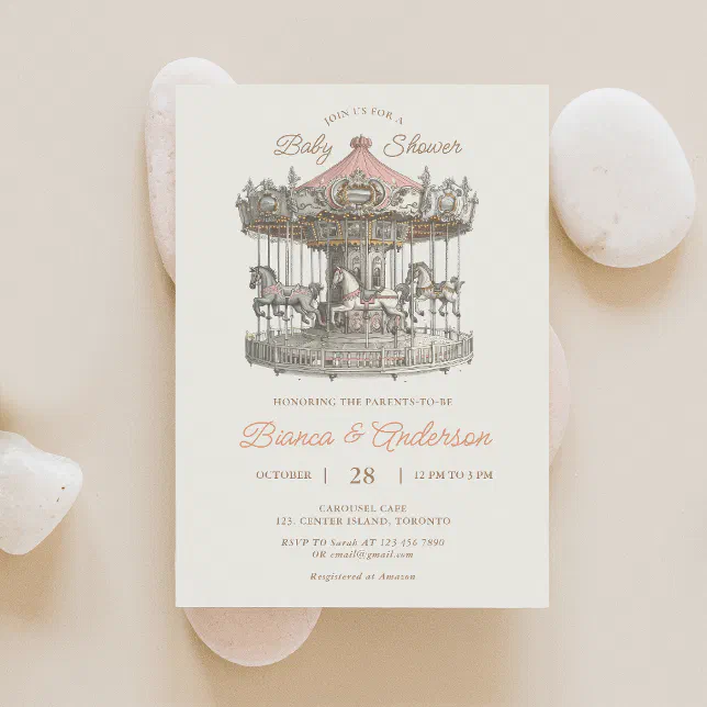 Vintage Carousel Baby Shower Invite 2 | Zazzle