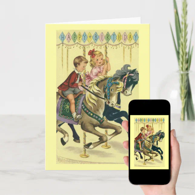 Vintage Carousel Birthday Greeting Card | Zazzle