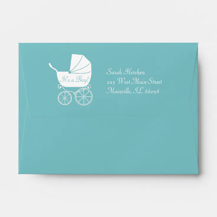 Vintage Carriage Baby Shower Cute Blue Boy Envelope | Zazzle