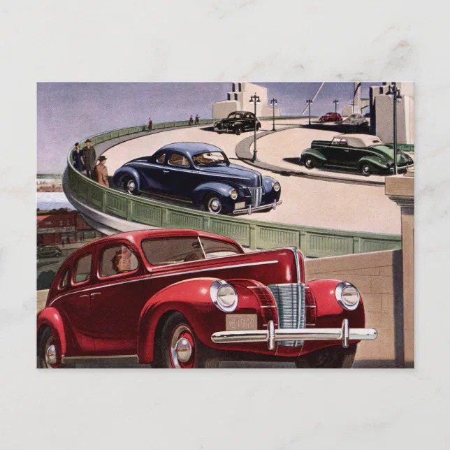Vintage Cars, Classic Sedans Road Trip on Freeway Postcard | Zazzle