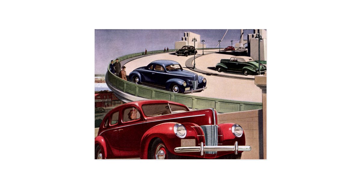 Vintage Cars, Classic Sedans Road Trip on Freeway Postcard | Zazzle.com