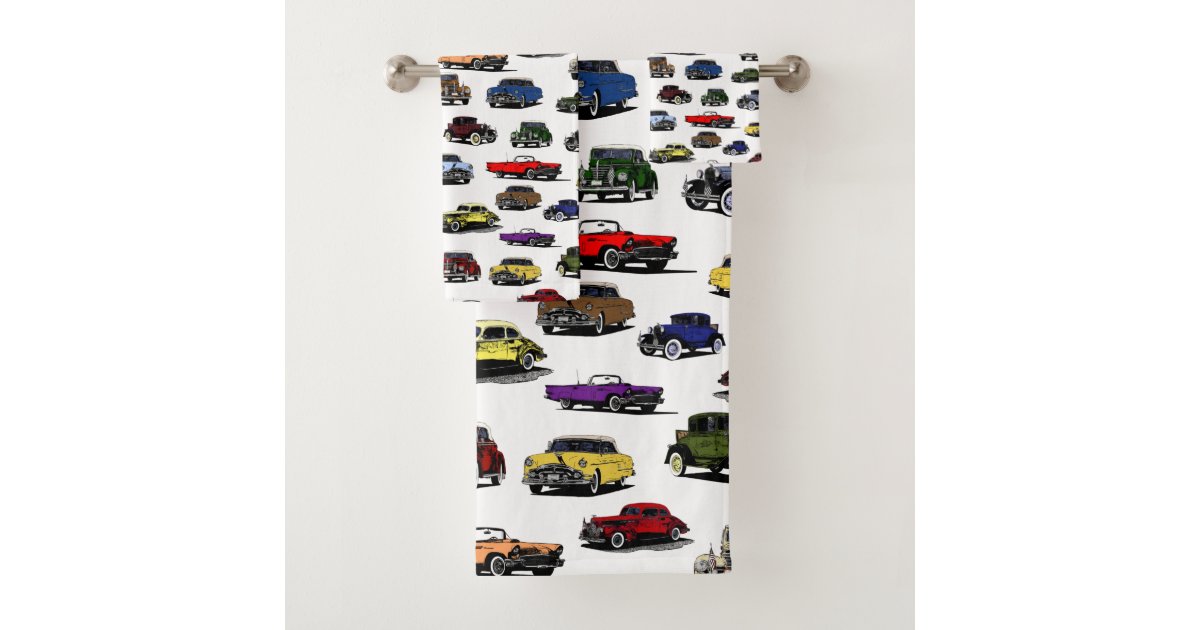 Vintage Cars Illustrations Random Pattern Bath Towel Set | Zazzle