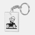 Vintage cartoon classic car retro comics black whi keychain | Zazzle