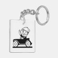 Vintage cartoon classic car retro comics black whi keychain | Zazzle