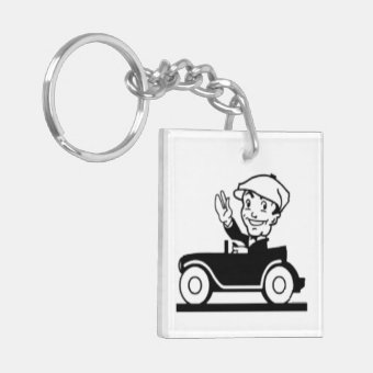 Vintage cartoon classic car retro comics black whi keychain | Zazzle