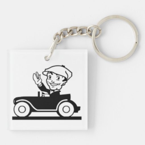 Vintage cartoon classic car retro comics black whi keychain | Zazzle