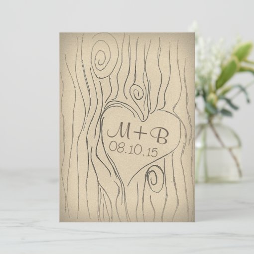 vintage carved tree wood wedding invitation | Zazzle