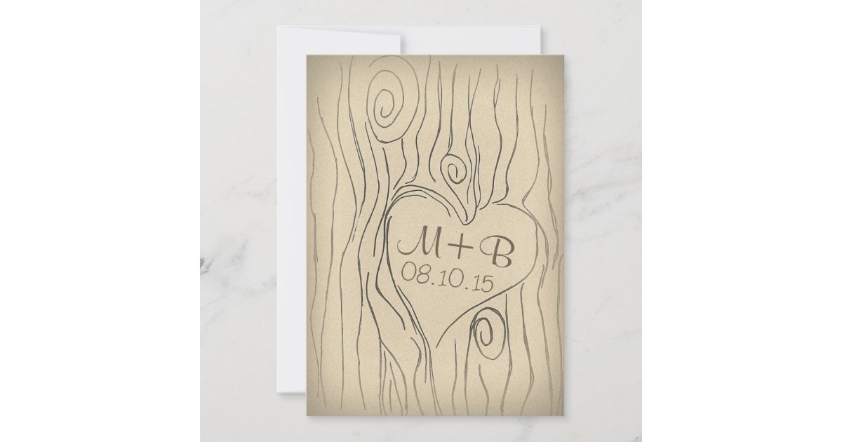 vintage carved tree wood wedding invitation | Zazzle