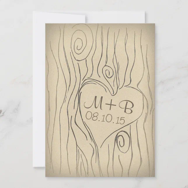 vintage carved tree wood wedding invitation | Zazzle