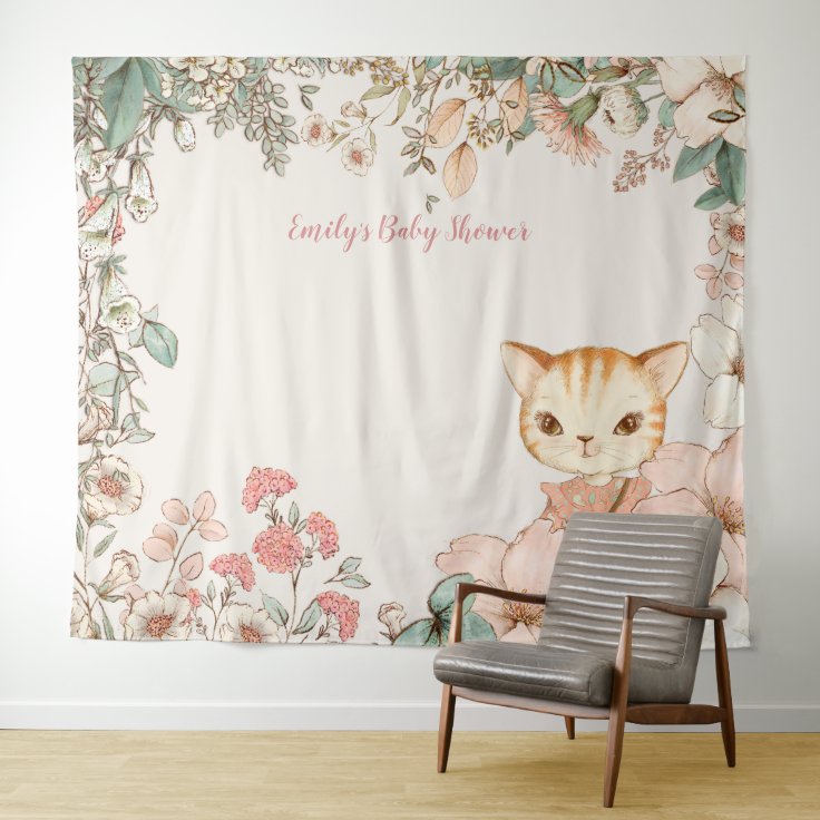 Vintage Cat Baby Shower Backdrop landscape Cream | Zazzle