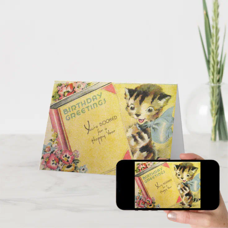 Vintage Cat Birthday Greeting Card | Zazzle
